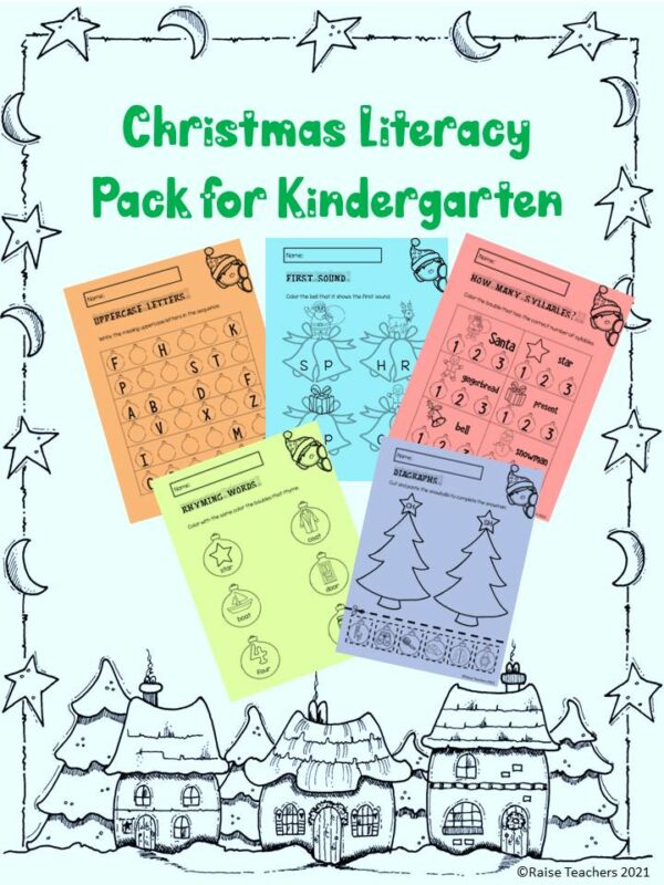 Winter Christmas English Literacy Worksheets Set/Pack for Kindergarten ...