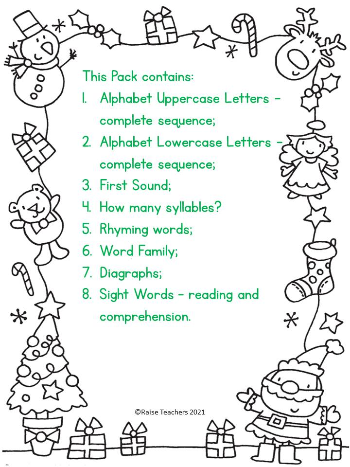 Winter Christmas English Literacy Worksheets Set/Pack for Kindergarten ...