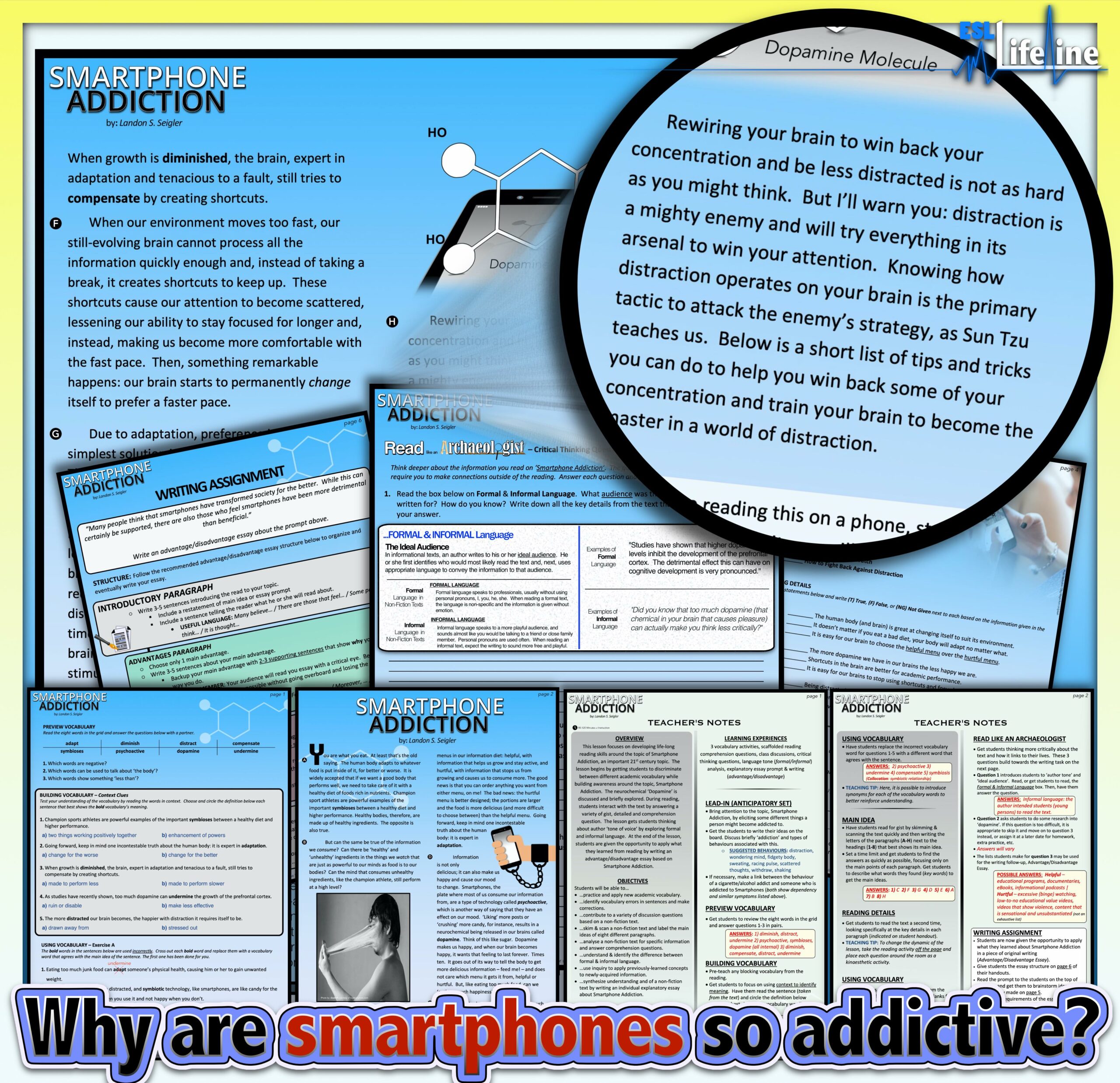 Smartphone Addiction Close Reading Comprehension Passage for Distance ...