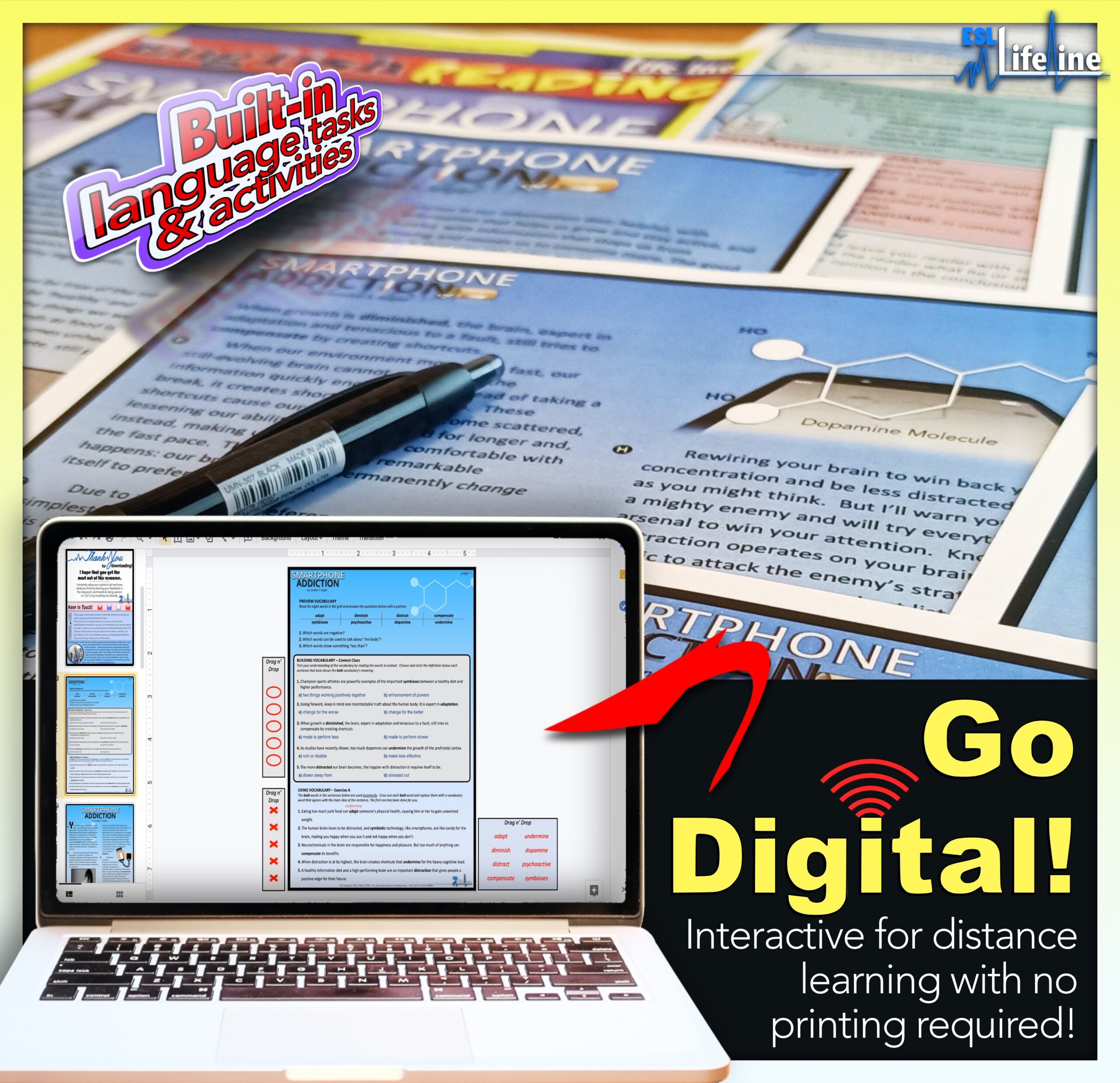 Smartphone Addiction Close Reading Comprehension Passage for Distance ...