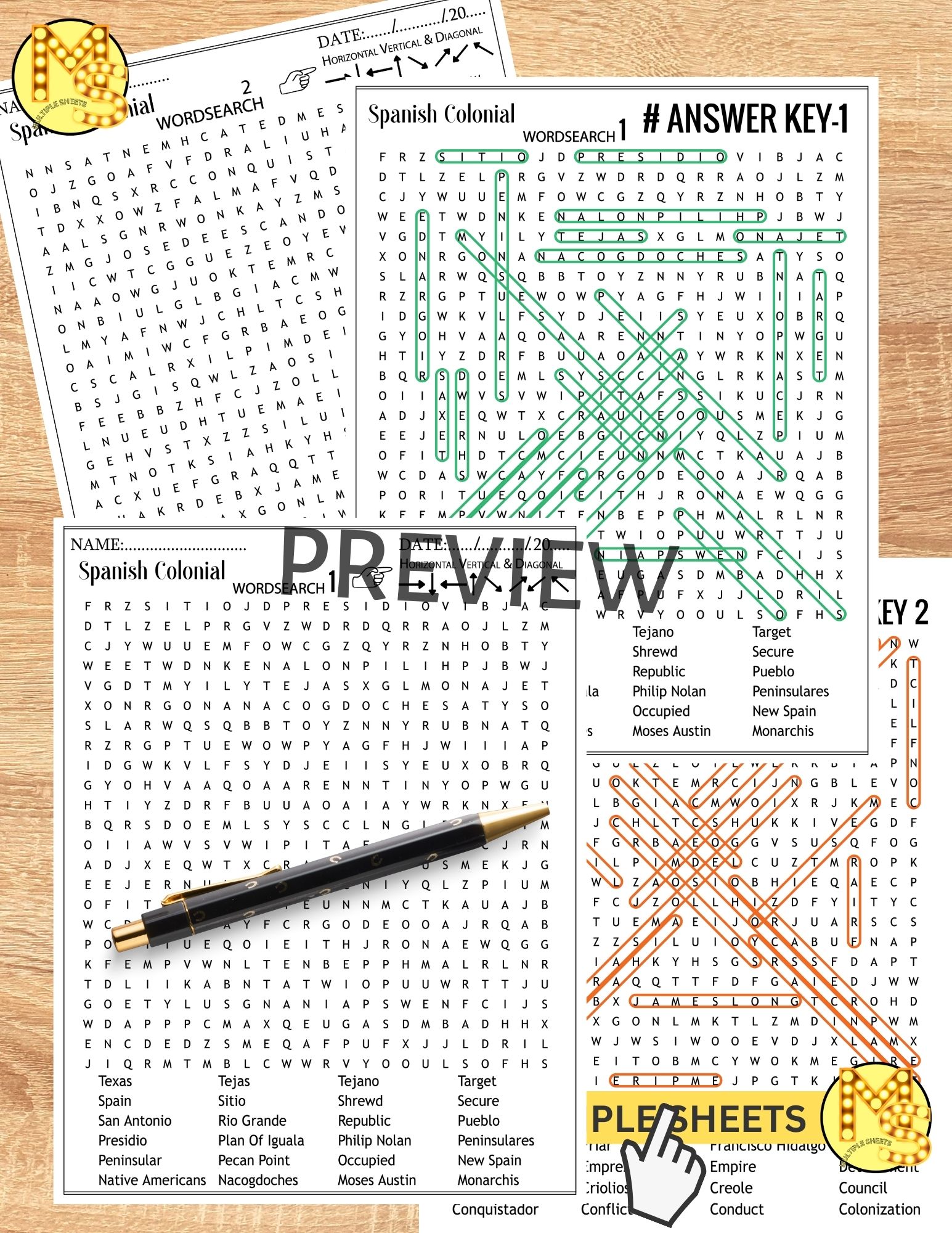 Spanish Colonial Unit Worksheets Crossword - Word Scramble - Wordsearch ...