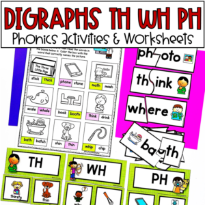 Digraphs - Phonics Centers - Worksheets - Puzzles - TH WH PH - Made By ...