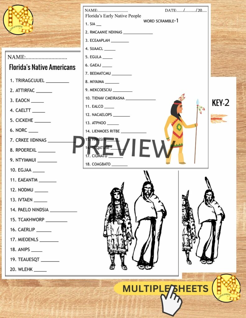 Florida's Native Americans Worksheets Crossword - Word Scramble ...
