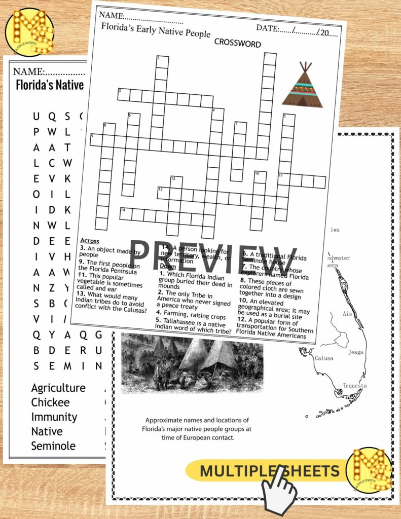 Florida's Native Americans Worksheets Crossword - Word Scramble ...