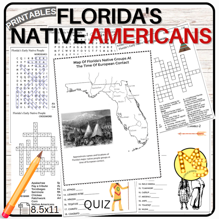 Florida's Native Americans Worksheets Crossword - Word Scramble ...