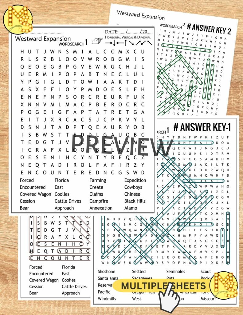 Westward Expansion Worksheets Crossword - Word Scramble - Word Search ...