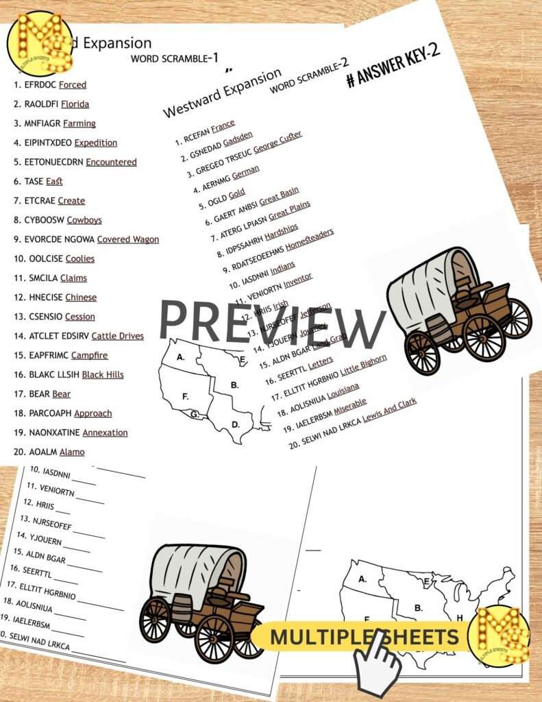Westward Expansion Worksheets Crossword - Word Scramble - Word Search ...