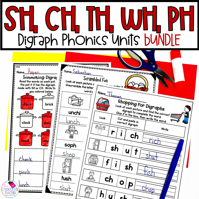 Digraphs Phonics Worksheets Centers CH SH TH PH WH BUNDLE Made Digraphs Phonics Worksheets Centers CH SH TH PH WH BUNDLE Made