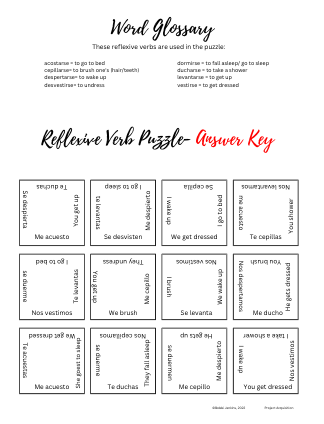 Spanish Reflexive Verbs Puzzle, Present Tense - Made By Teachers