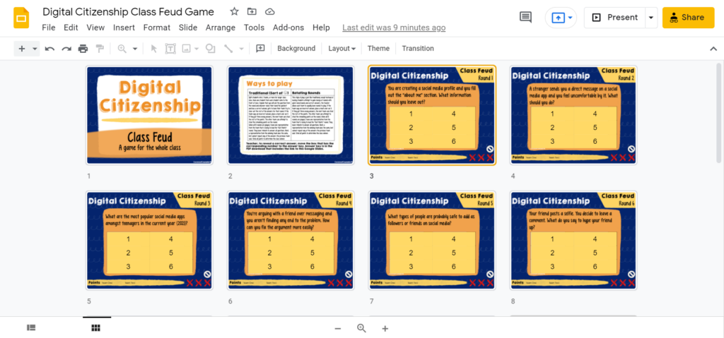 Digital Citizenship Class Feud Game | Made By Teachers