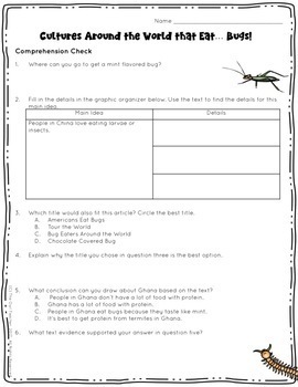 Nonfiction Reading Passages | Eating Bugs | Printable & Digital ...