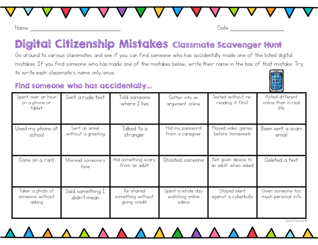 Digital Citizenship Mistakes Classmate Scavenger Hunt | Made By Teachers