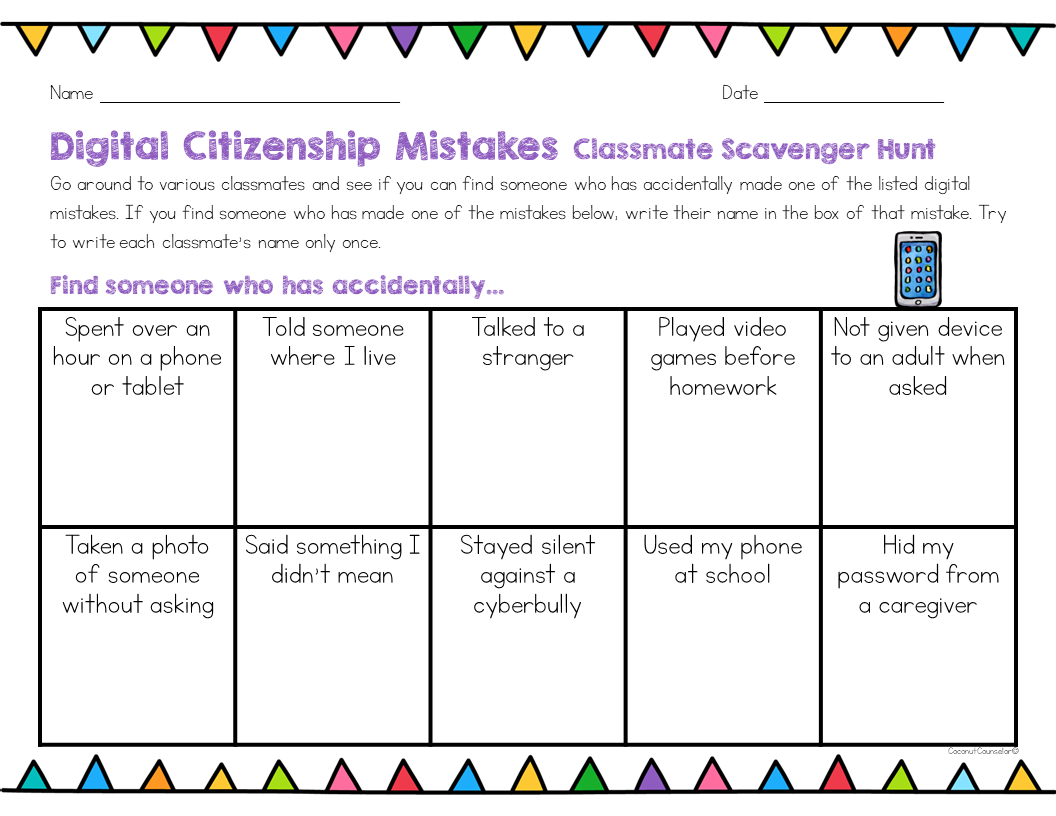 Digital Citizenship Mistakes Classmate Scavenger Hunt | Made By Teachers