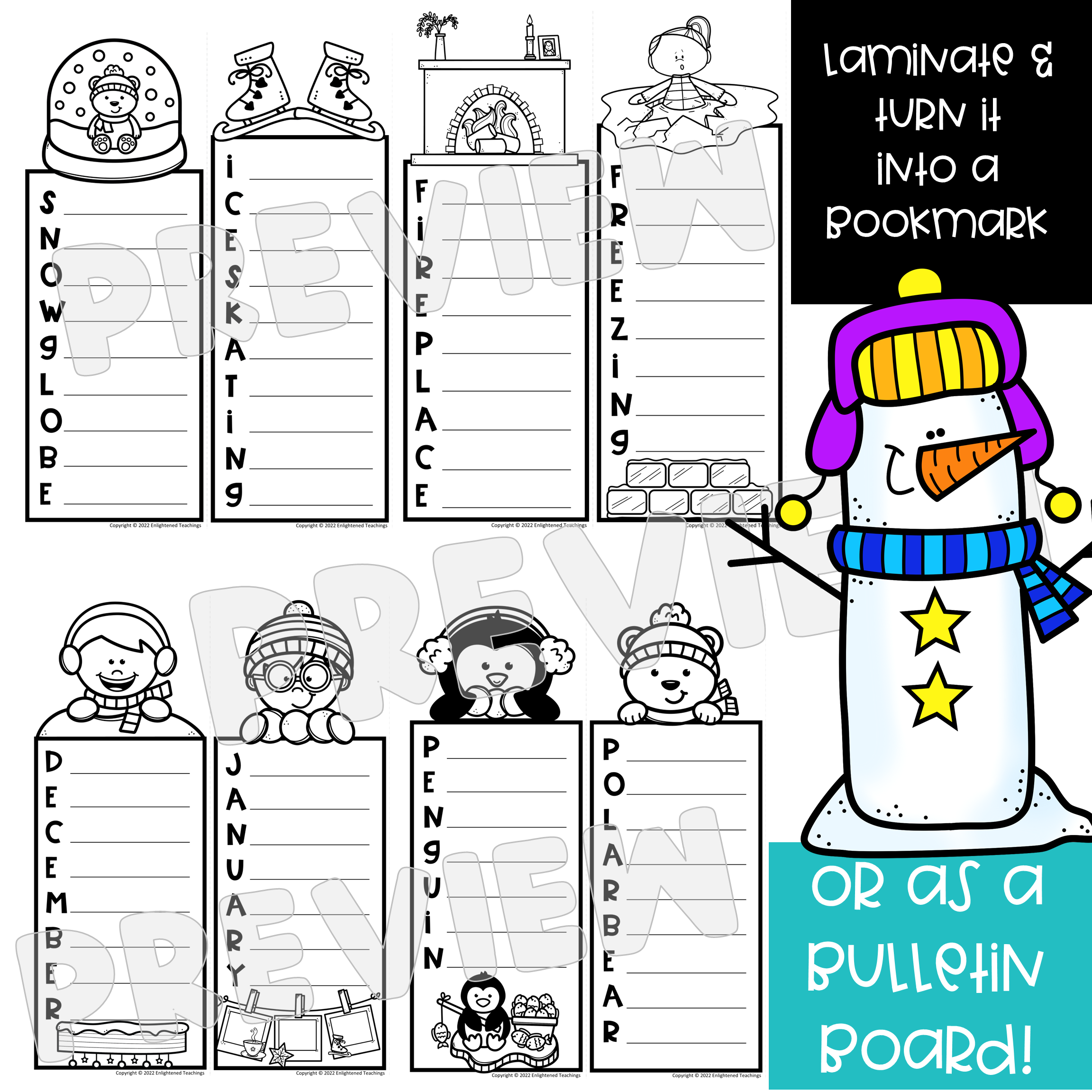 Winter Acrostic Poem Bookmark Winter Creative Writing Winter Poetry ...