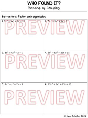 Factoring Polynomials by Grouping Clue Mini Mystery Activity | Made By ...