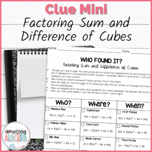 Factoring Sum and Difference of Cubes Clue Mini Mystery Activity | Made ...
