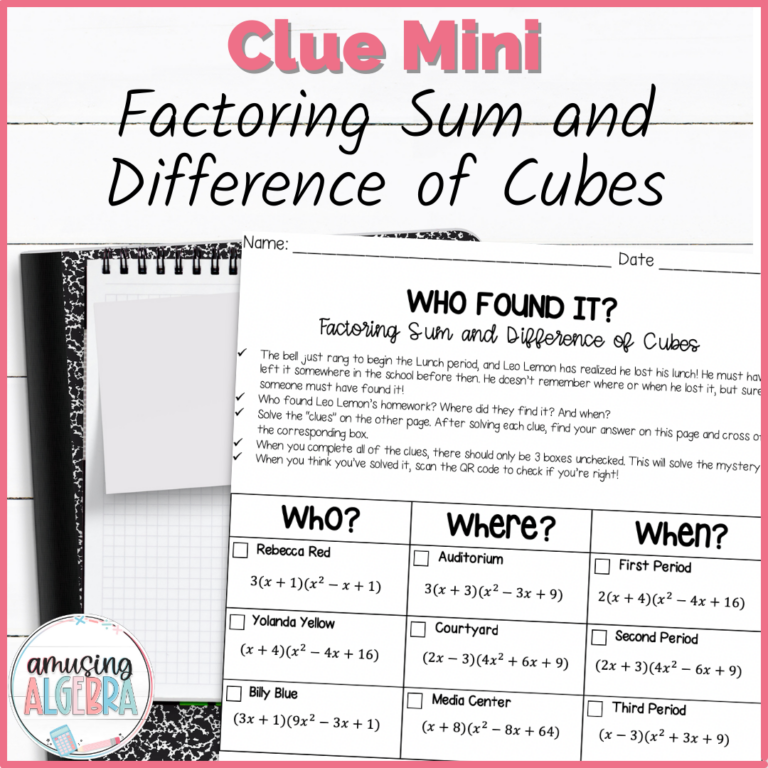 Factoring Sum and Difference of Cubes Clue Mini Mystery Activity | Made ...