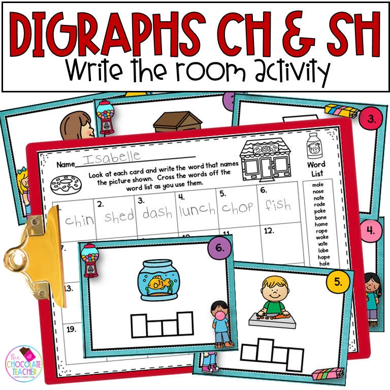 Digraphs - Phonics Centers - Write the Room - CH SH | Made By Teachers