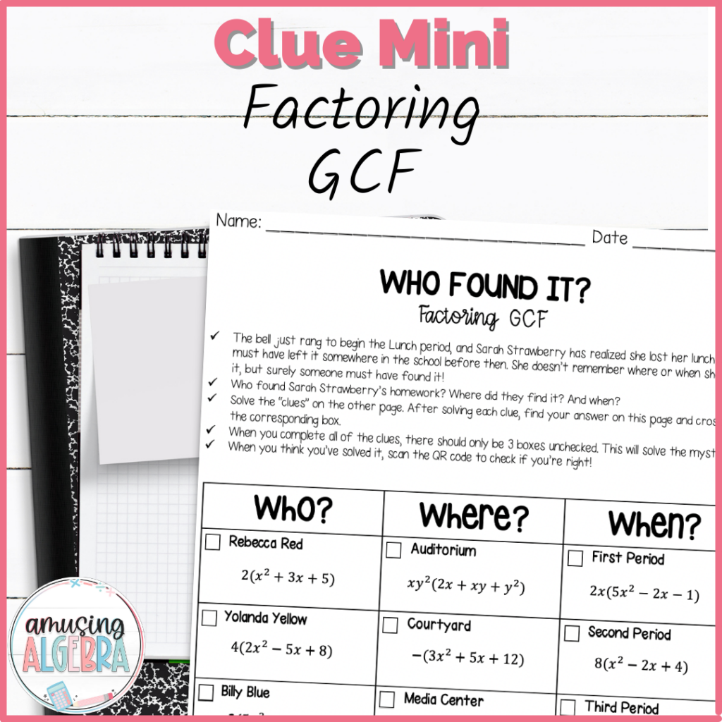 Factoring GCF Clue Mini Mystery Activity | Made By Teachers