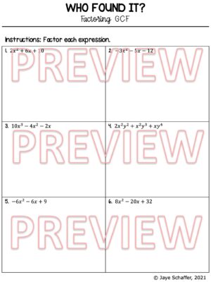 Factoring GCF Clue Mini Mystery Activity - Made By Teachers