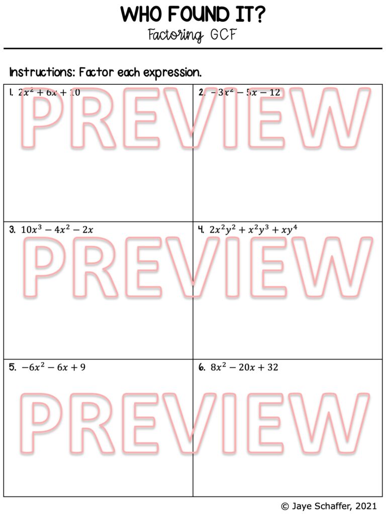 Factoring GCF Clue Mini Mystery Activity | Made By Teachers