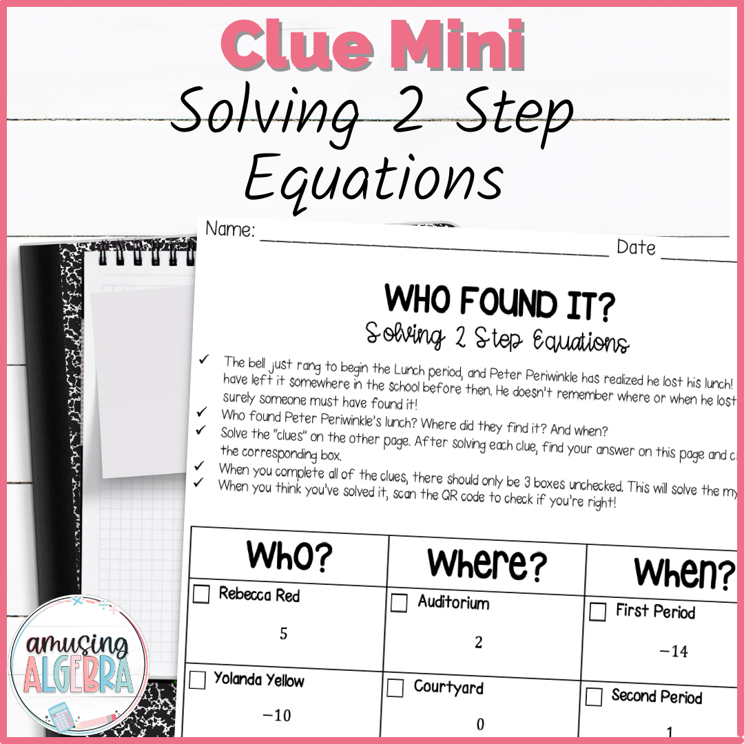 Solving 2 Step Equations Clue Mini Mystery Activity Made By Teachers