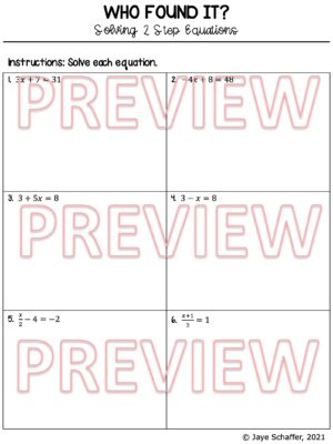 Solving 2 Step Equations Clue Mini Mystery Activity | Made By Teachers