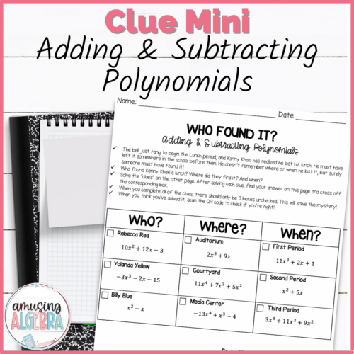 Adding and Subtracting Polynomials Clue Mini Mystery Activity | Made By ...