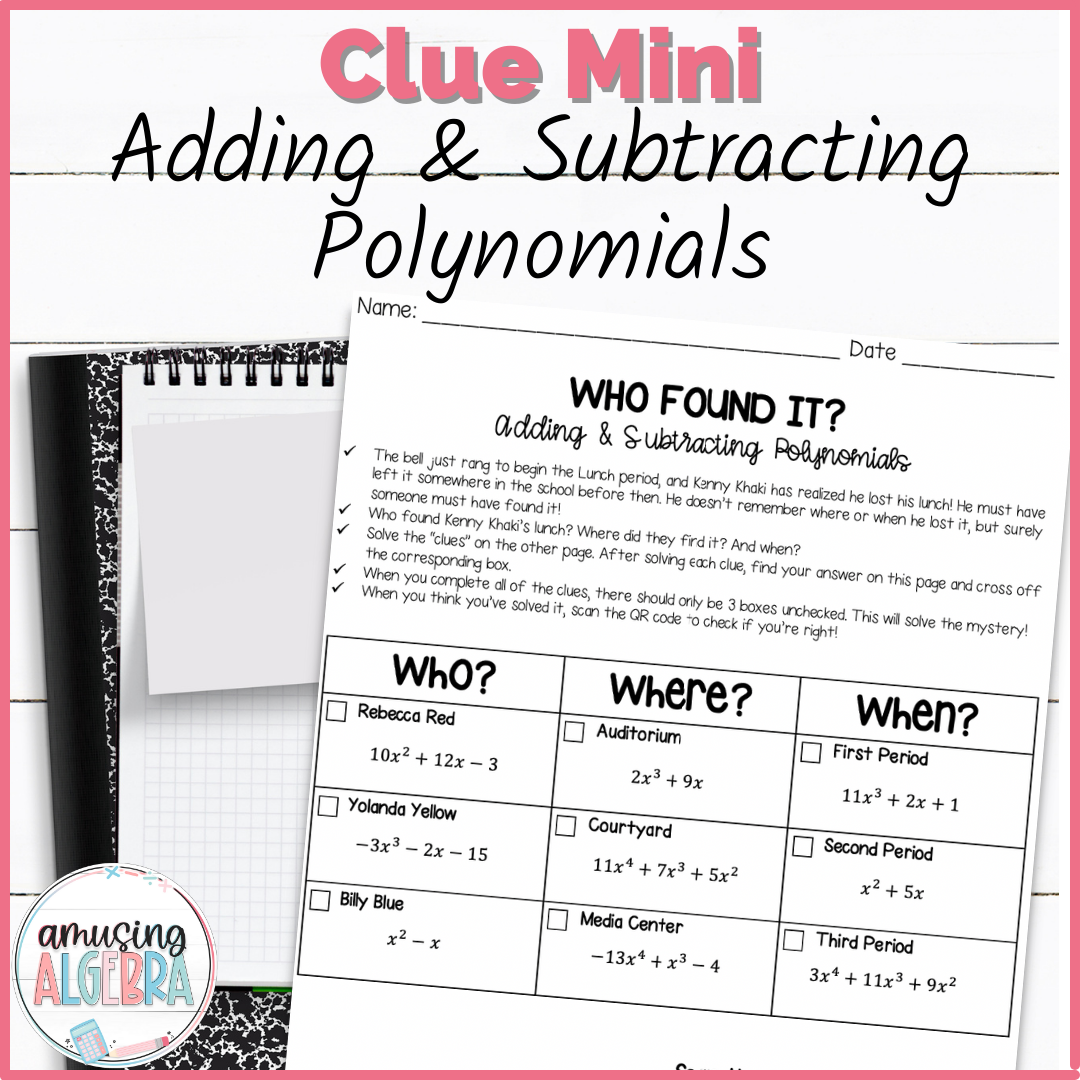 Adding And Subtracting Polynomials Clue Mini Mystery Activity Made By