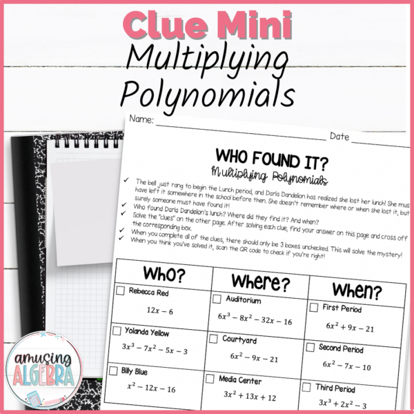 Multiplying Polynomials Clue Mini Mystery Activity | Made By Teachers