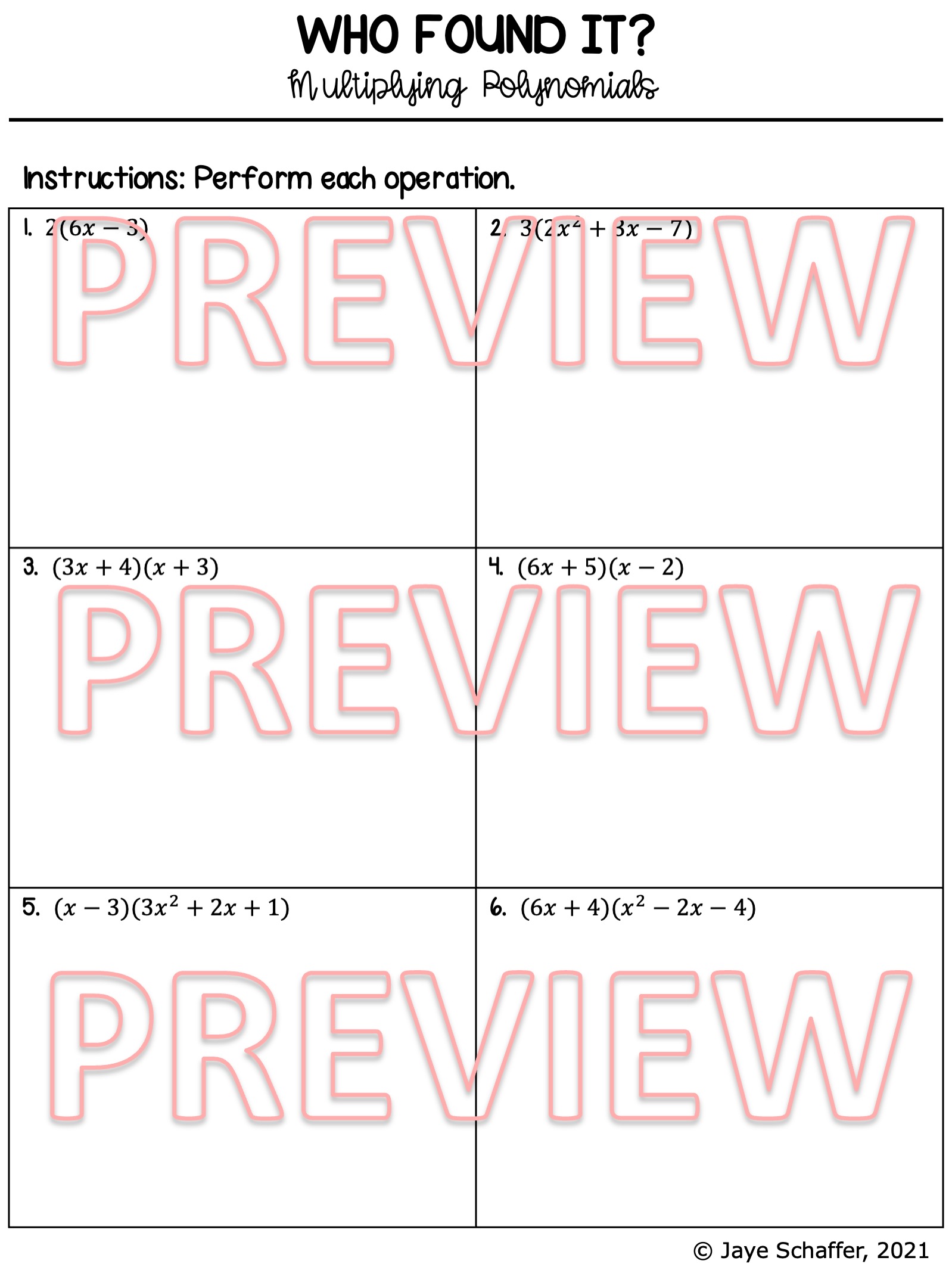 Multiplying Polynomials Clue Mini Mystery Activity | Made By Teachers