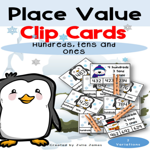 PLACE VALUE CLIP CARDS Winter Theme | Made By Teachers