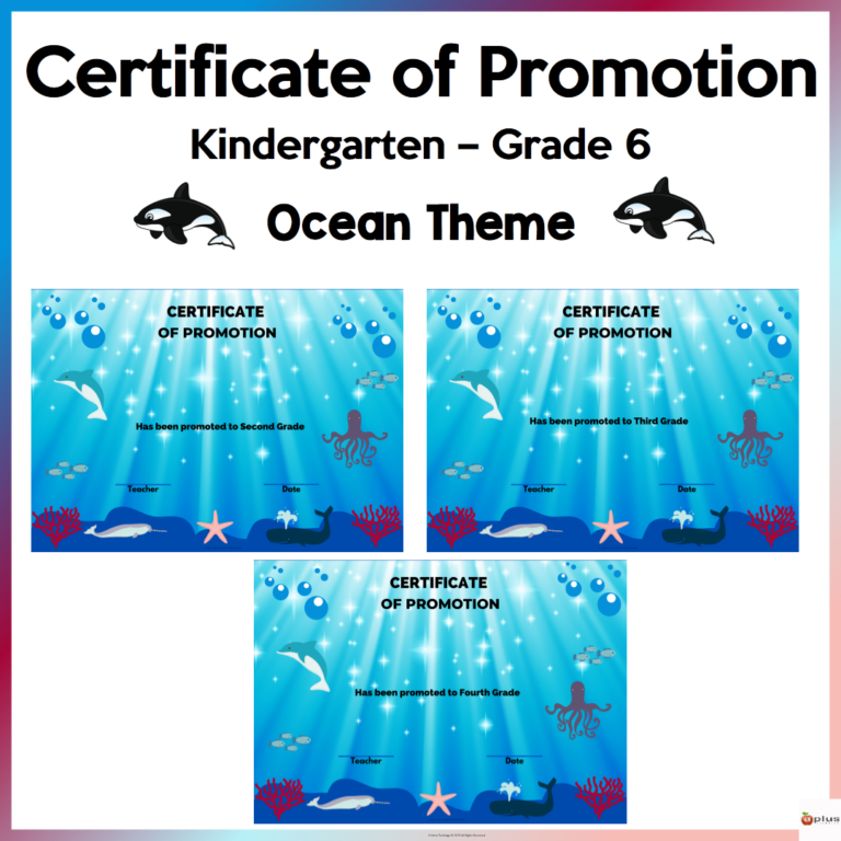 End of Year Awards, Certificate of Completion and Promotion Ocean Theme ...