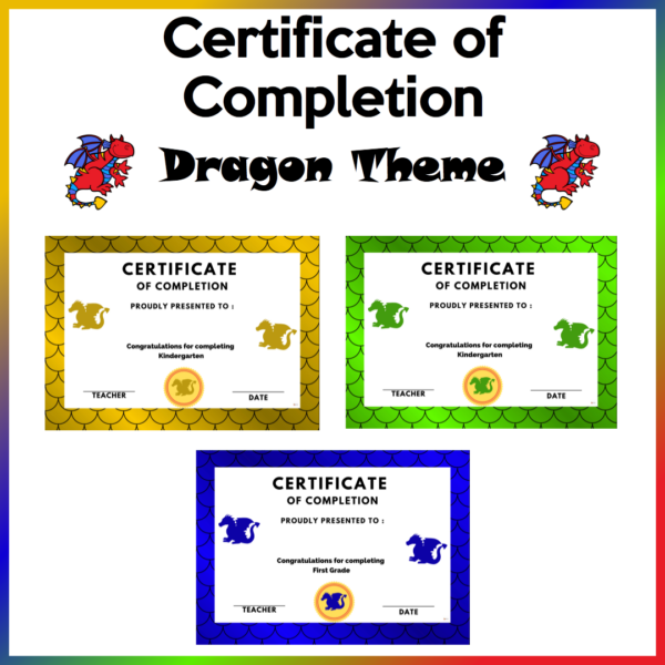 Student Awards Certificate of Completion and Promotion Dragon Theme ...