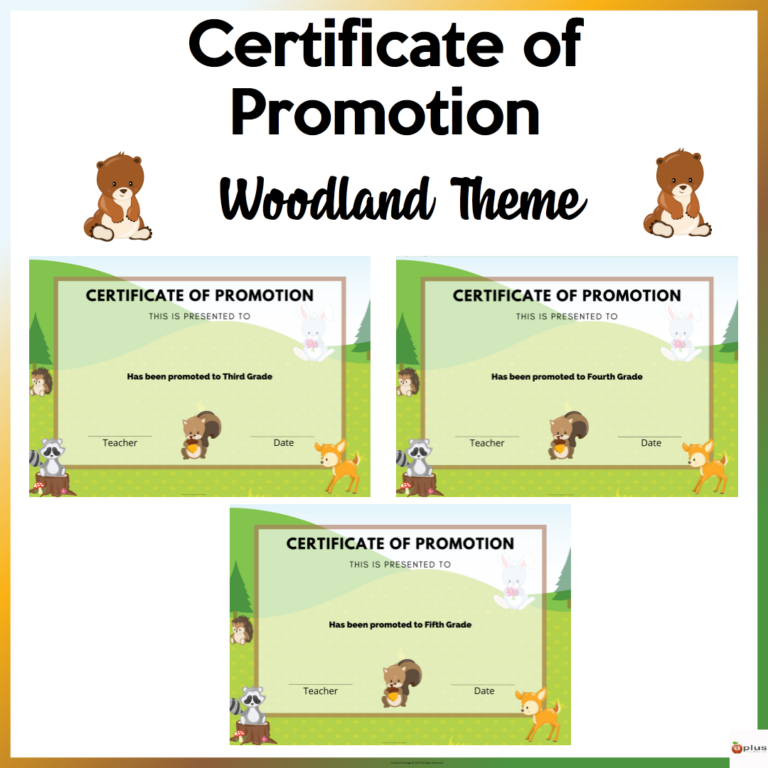 Student Awards Certificate of Completion and Promotion Woodland Theme ...