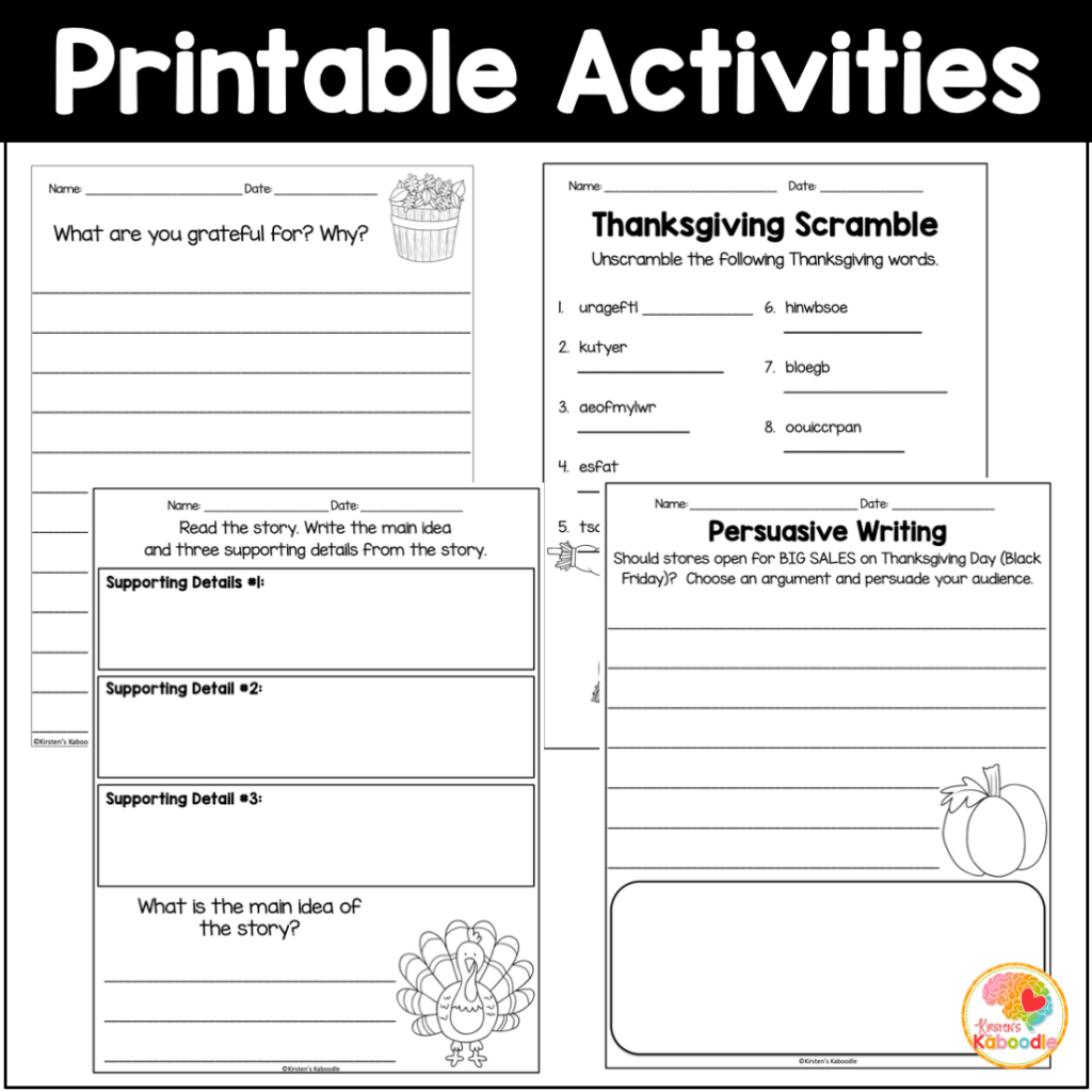 Thanksgiving Literacy Activities: No Prep Printable and Digital ...