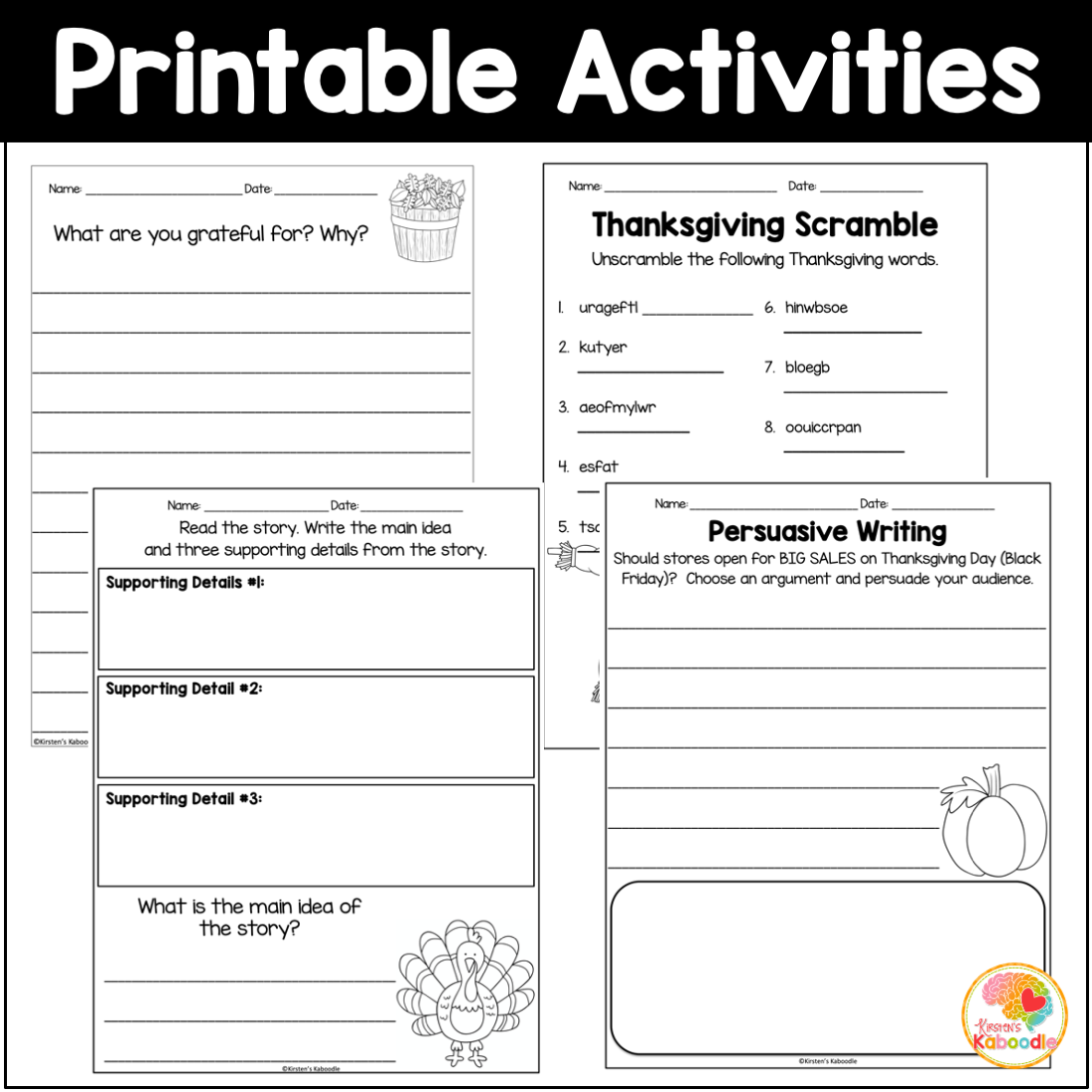 Thanksgiving Literacy Activities: No Prep Printable and Digital ...