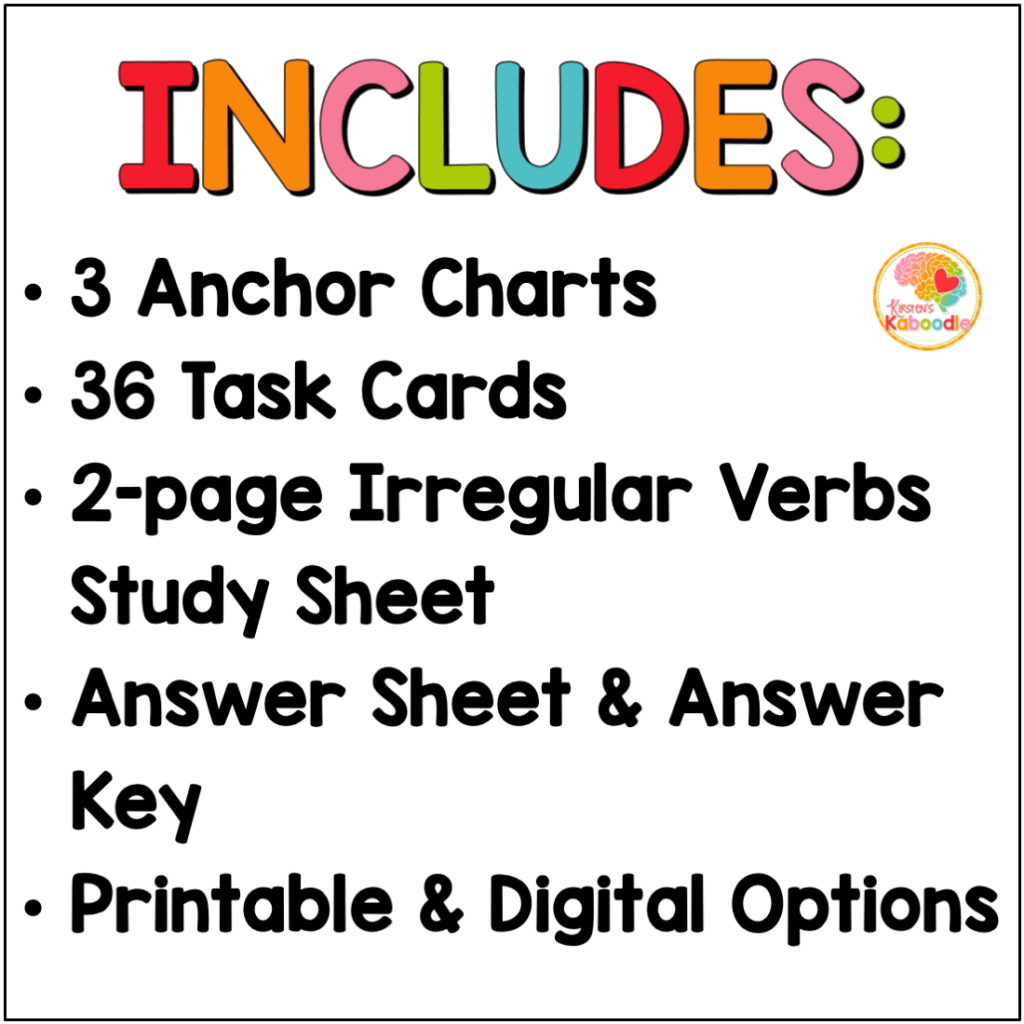 Irregular Verbs Irregular Past Tense Verbs List Task Cards Anchor Irregular Verbs Irregular Past Tense Verbs List Task Cards Anchor