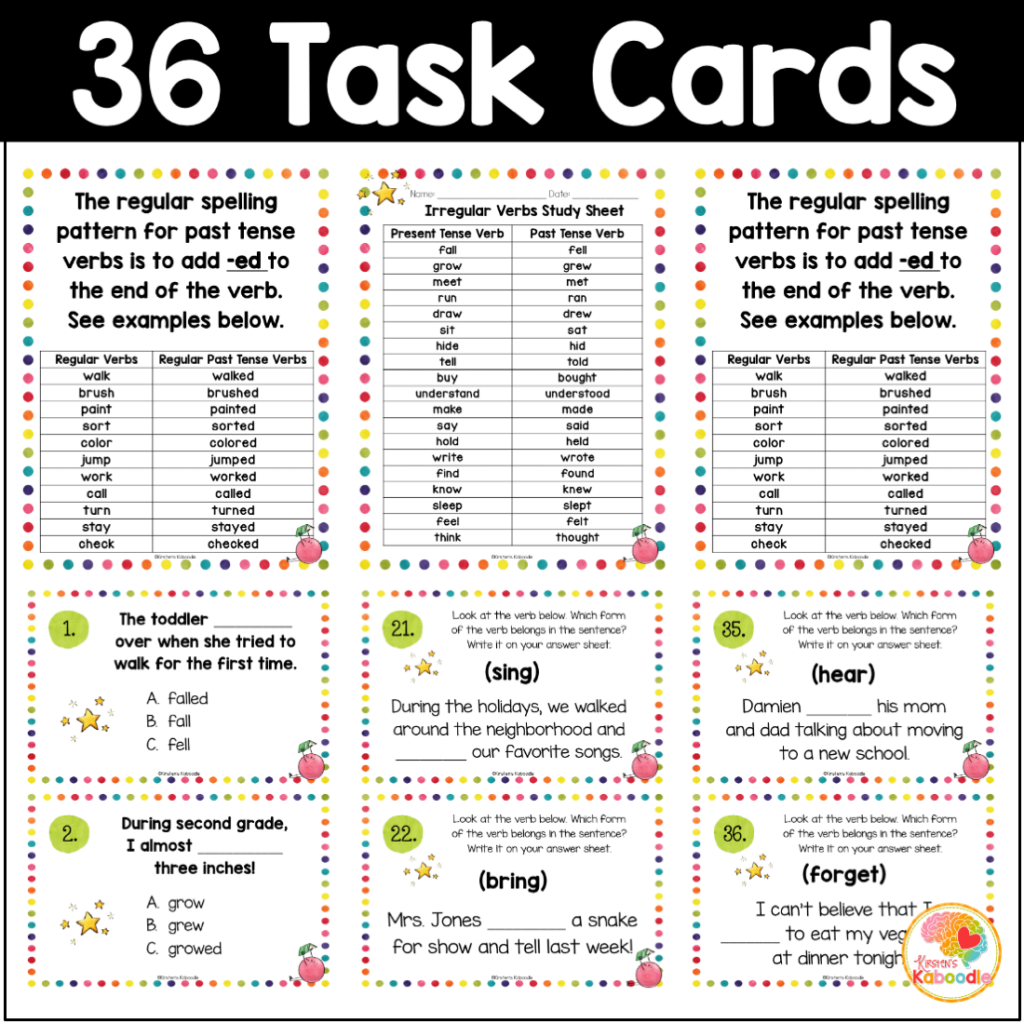 Irregular Verbs: Irregular Past Tense Verbs List, Task Cards, & Anchor ...