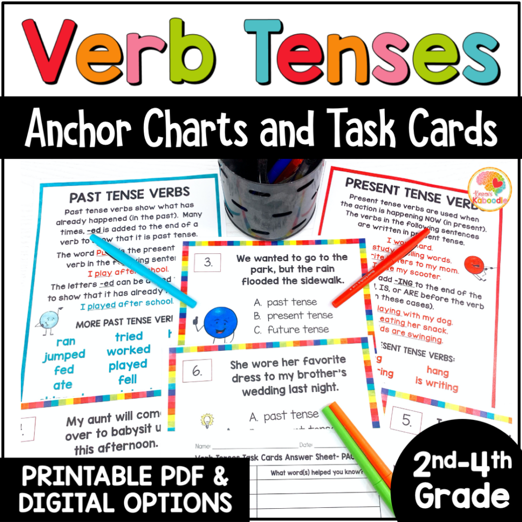 Verb Tenses Task Cards and Anchor Charts Activities: Past, Present ...