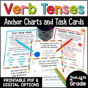 Verb Tenses Task Cards and Anchor Charts Activities: Past, Present ...