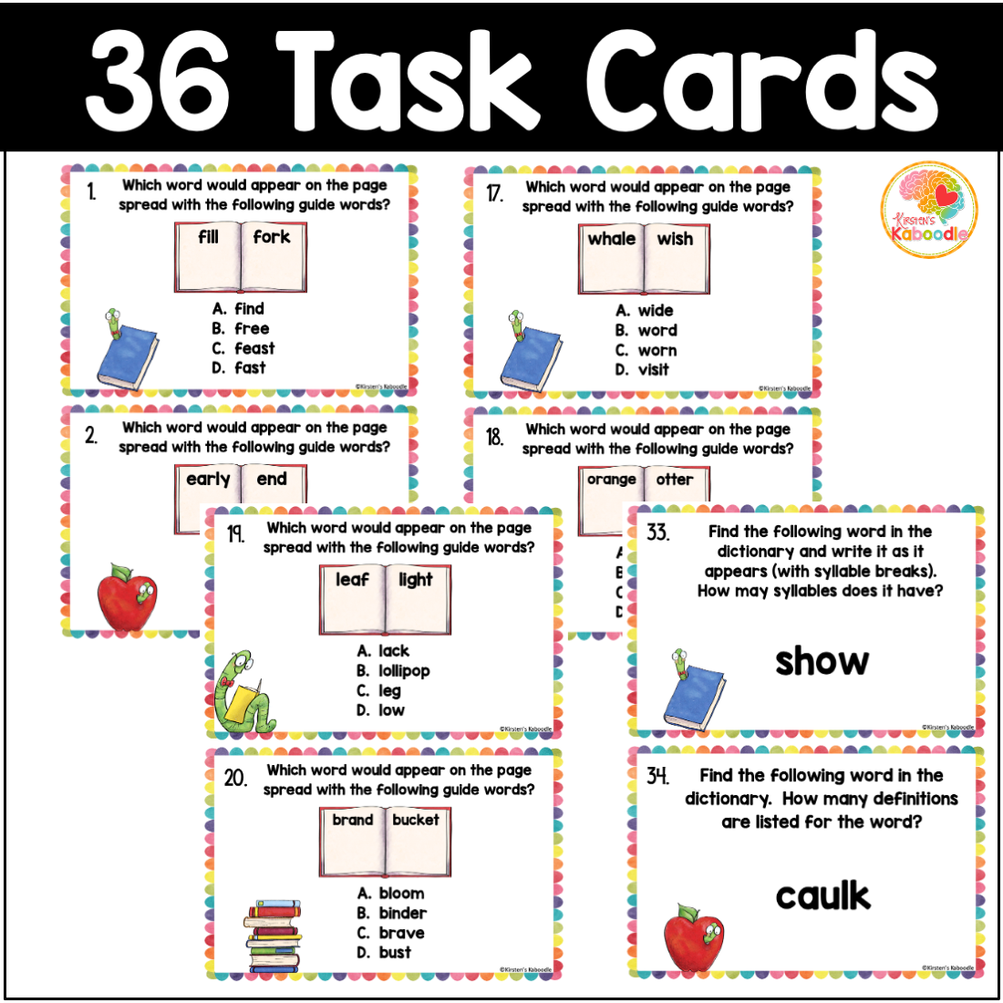 Dictionary Skills Task Cards and Anchor Charts Practice Activities ...