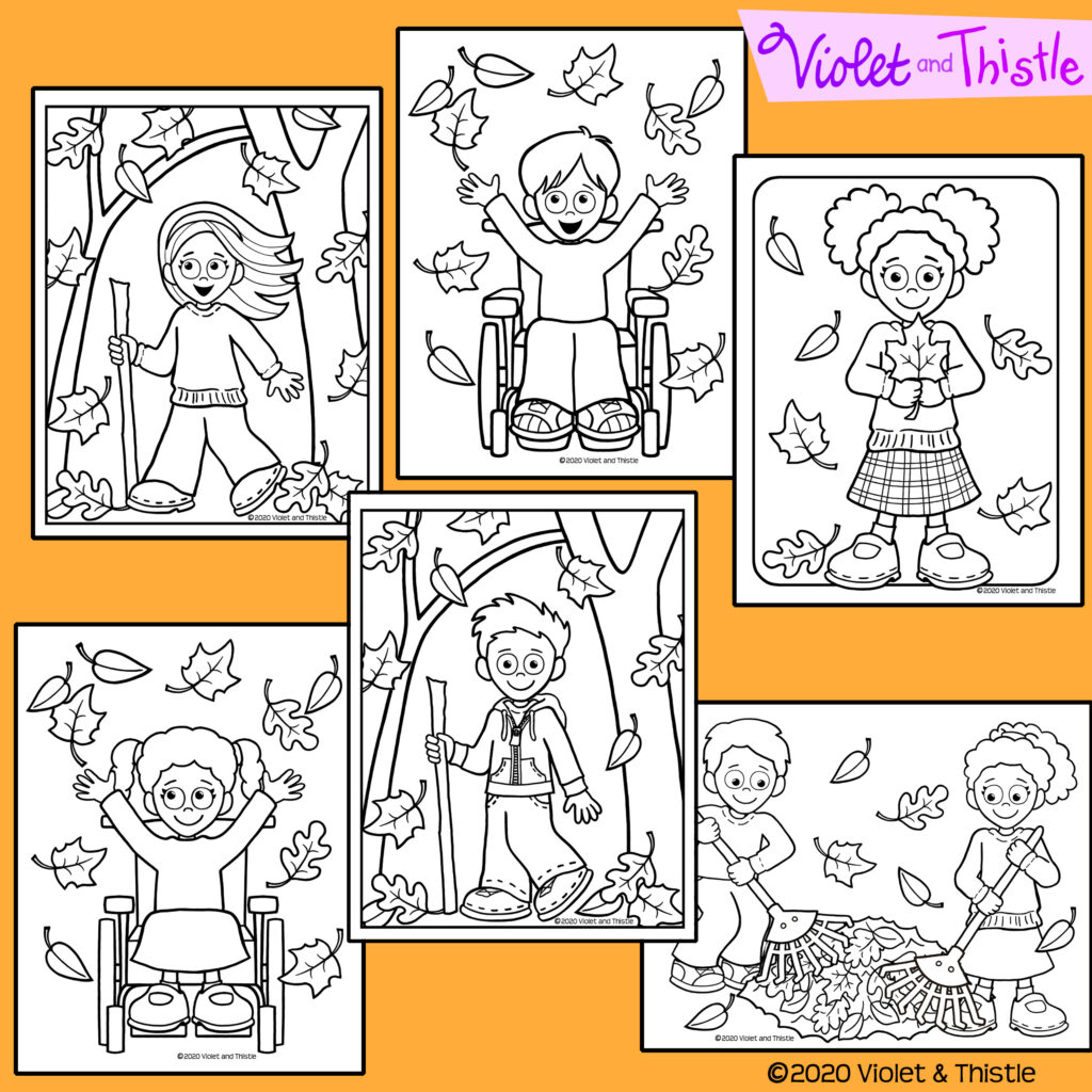 Fall Coloring Pages Fall Kids Verbs Color Sheets Activity Raking Hiking ...