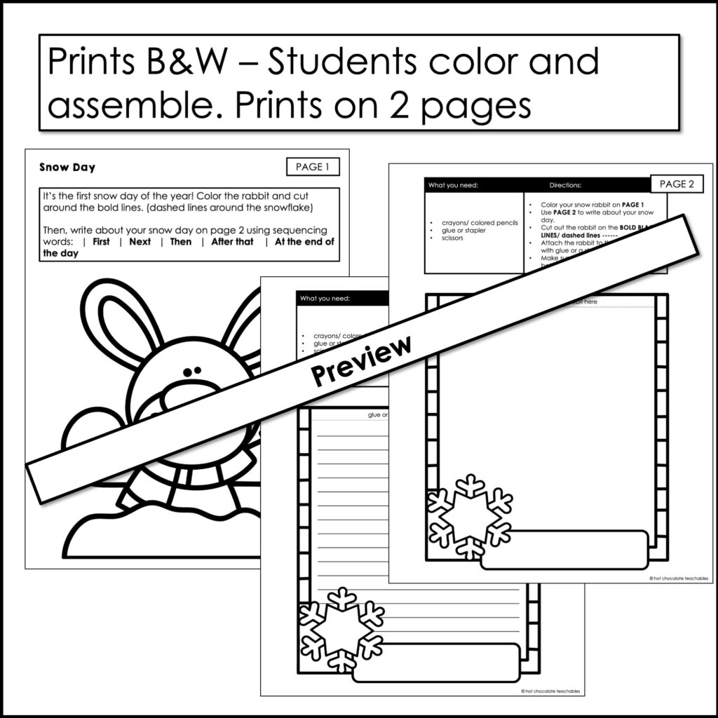 Snow Day Craft | Past Tense Narrative Writing Activity ELA / ESL / EFL ...