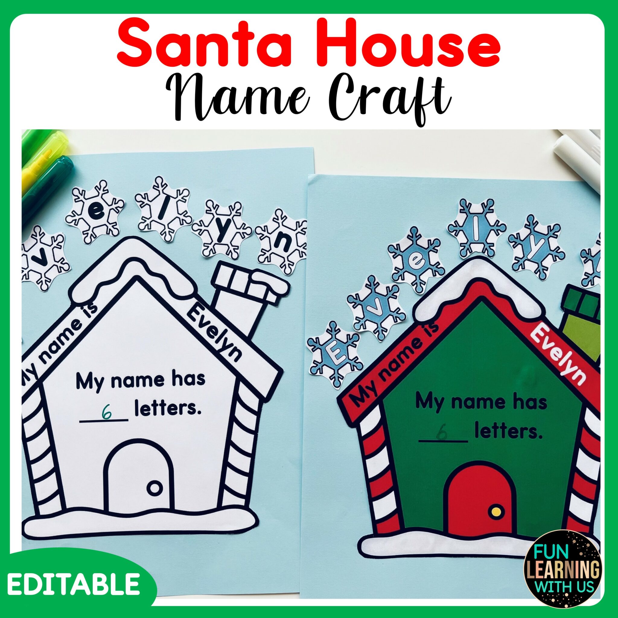Editable Santa House Name Crafts | Winter Name Craft Activity | Made By ...