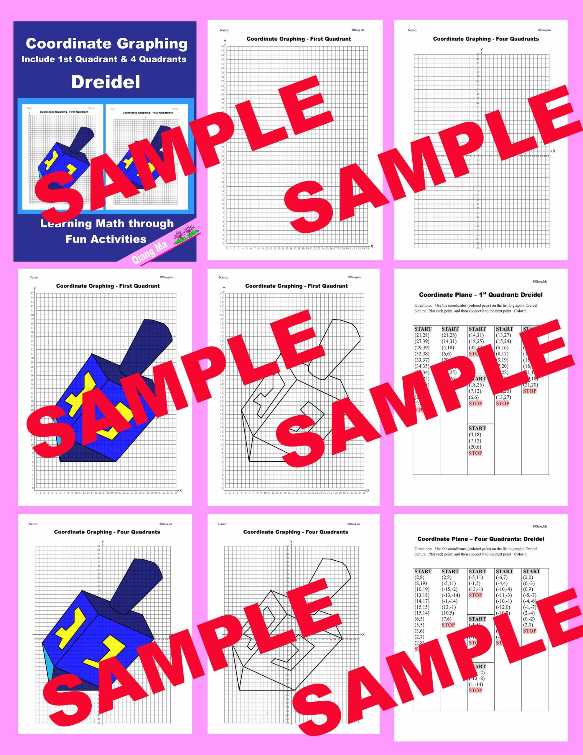 Hanukkah Coordinate Plane Graphing Picture: Dreidel | Made By Teachers