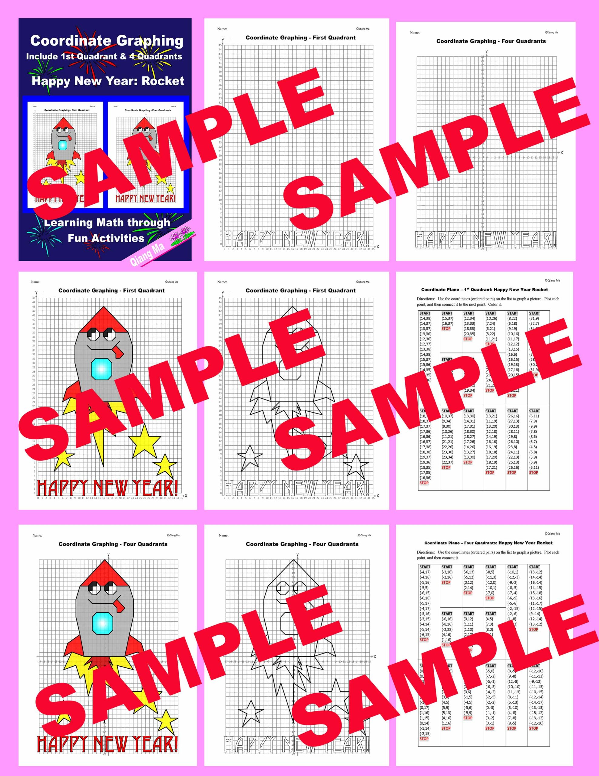 Happy New Year Coordinate Plane Graphing Picture: Rocket | Made By Teachers