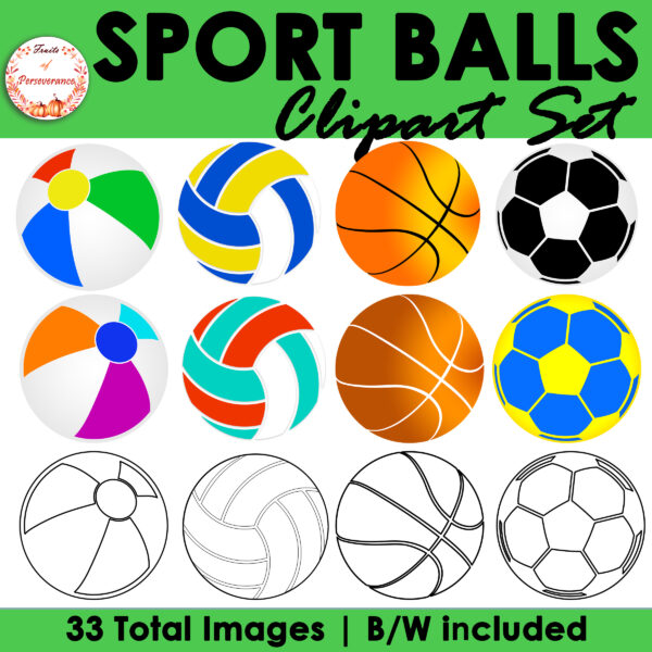 Sport Balls Clipart | Football Basketball Soccer Tennis Beach Balls ...
