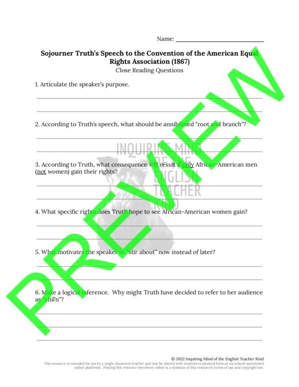 Close Reading of a Persuasive Speech by Sojourner Truth | Made By Teachers