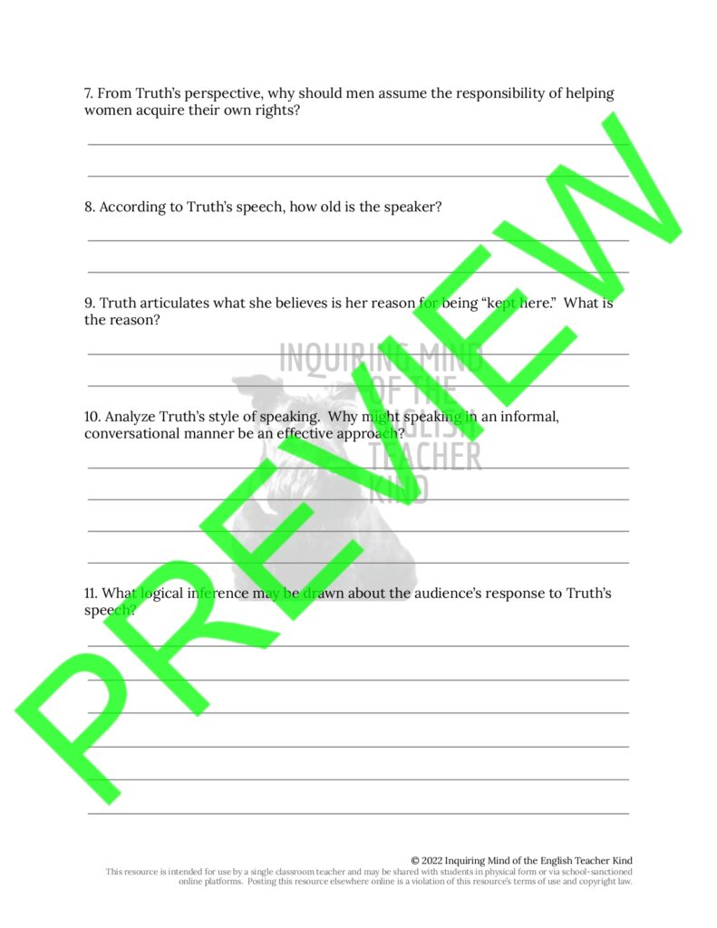 Close Reading of a Persuasive Speech by Sojourner Truth | Made By Teachers